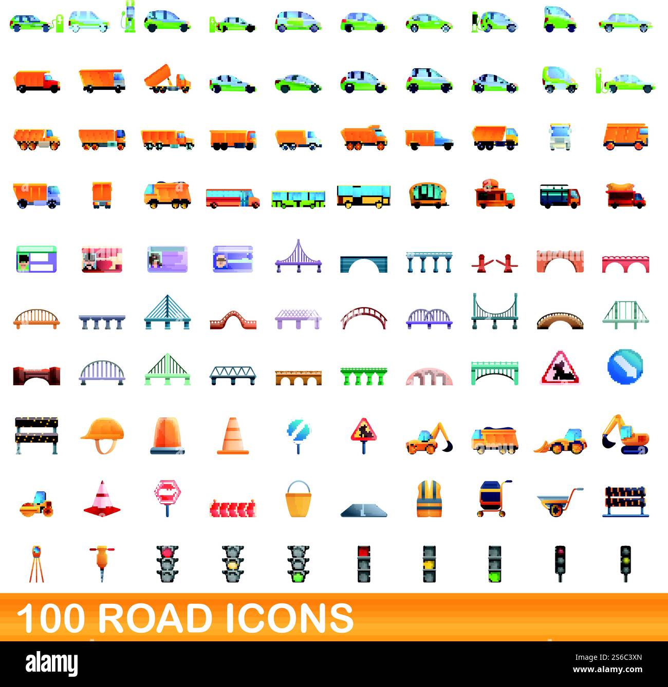 100 road icons set. Cartoon illustration of 100 road icons vector set ...