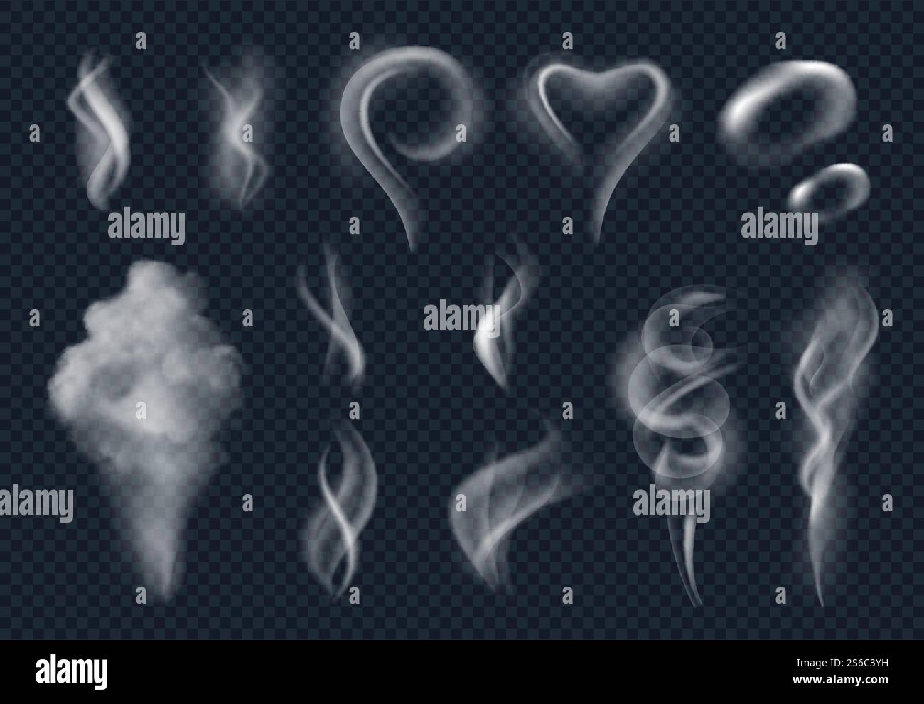 Steam realistic. Tobacco smoke steaming cloud from hot food vector ...