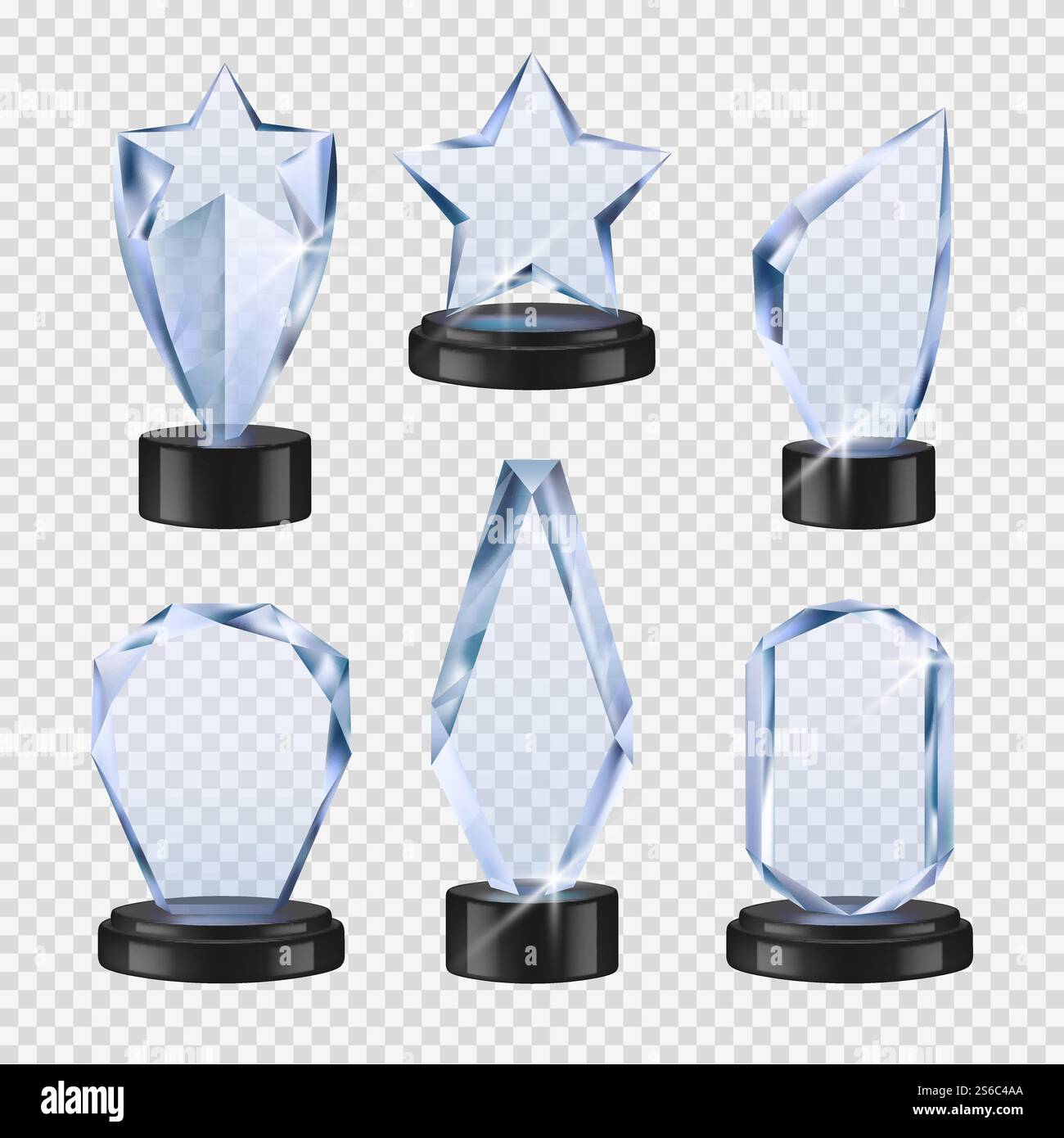 Trophies transparent. Crystal cups awards event symbols vector ...