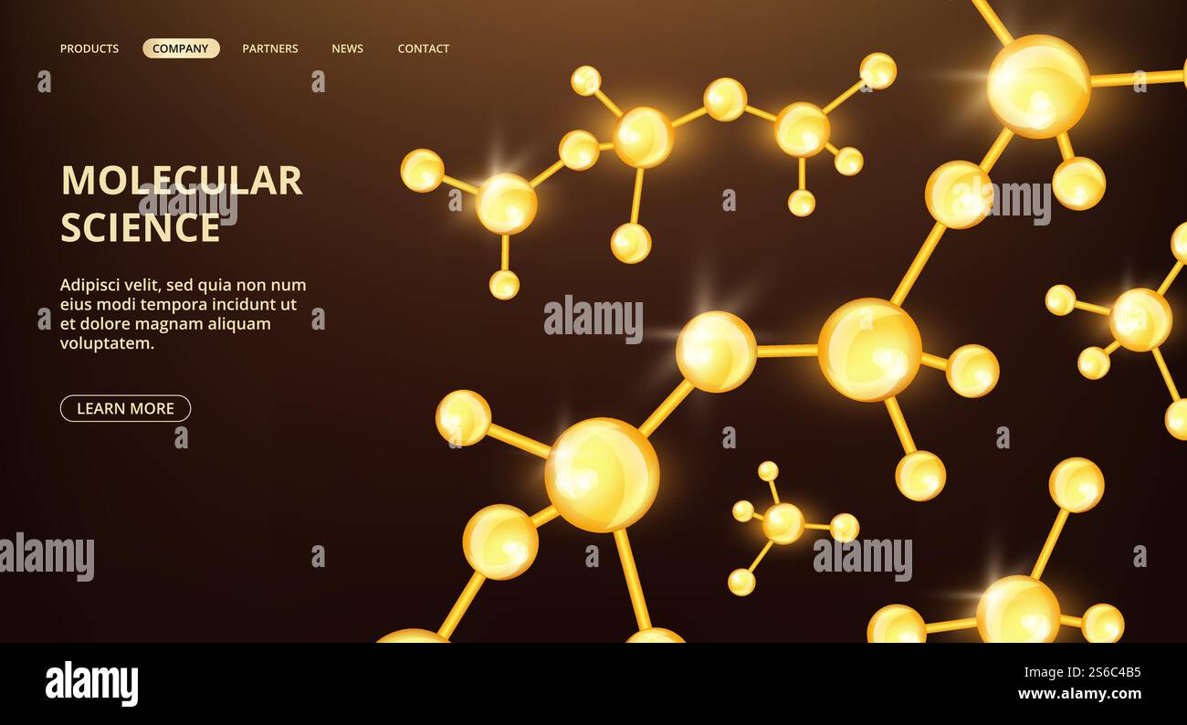 Molecular science landing page. Vector oil compound molecules web page ...