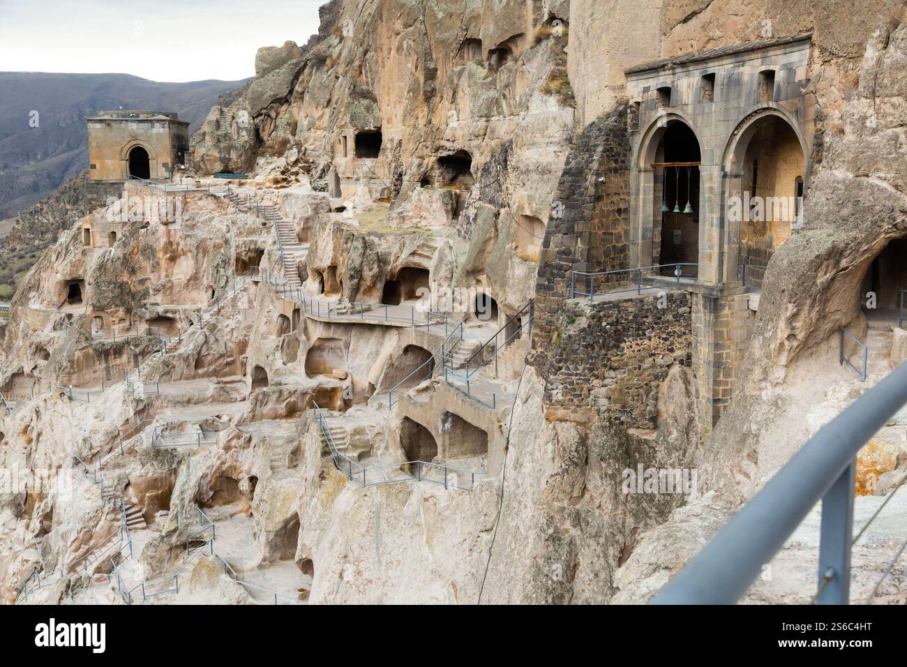View of the historic cave city and the monastery complex of Vardzia ...