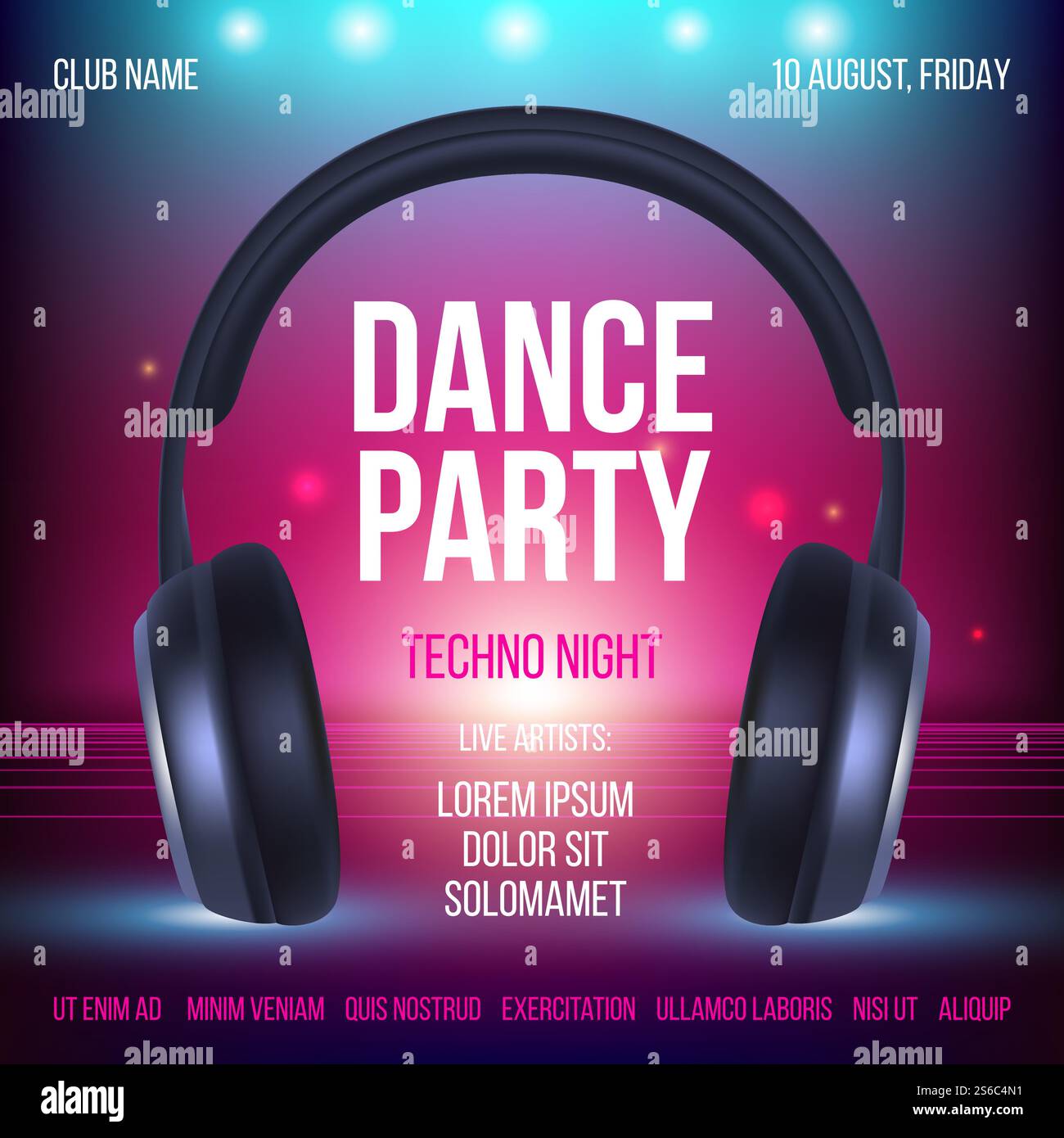 Dance party poster. Placard invitation music club headset realistic ...