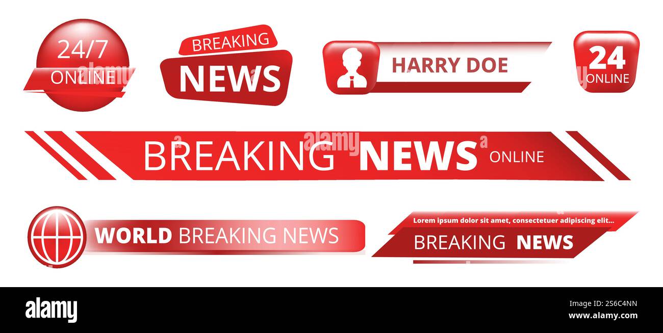 Breaking news banners. Television broadcast header vector isolated on ...