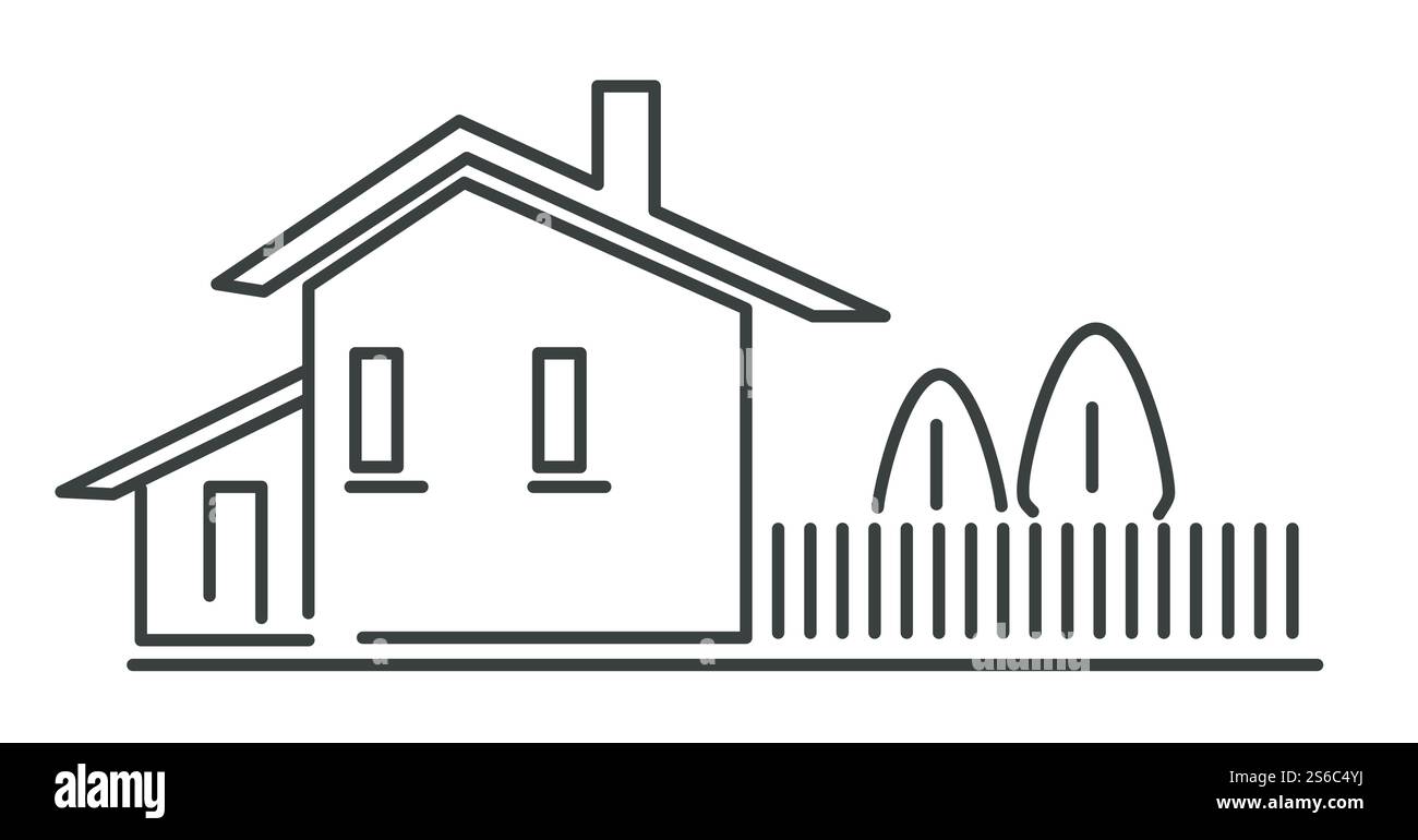 Real estate outline symbol, house building isolated outline icon vector ...