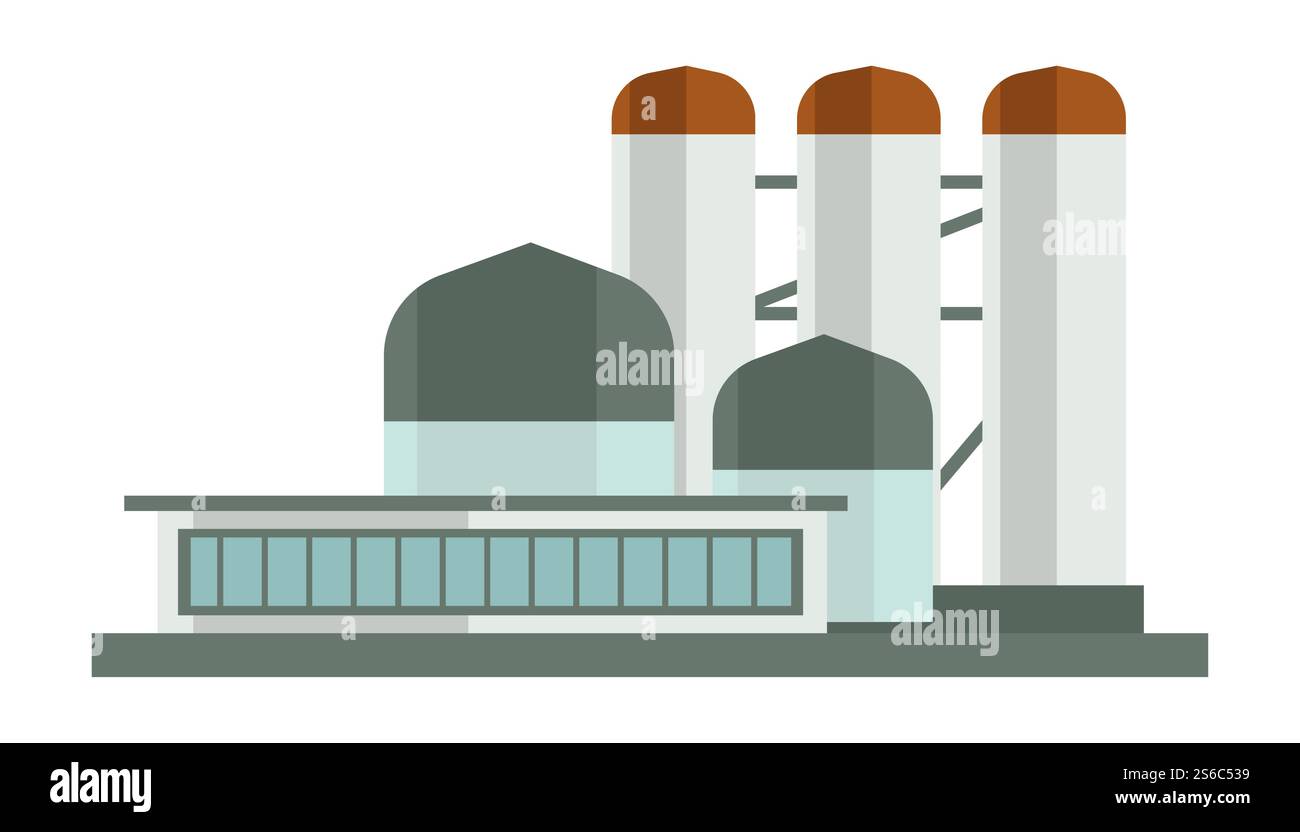 Industrial factory or nuclear plant building facade isolated ...