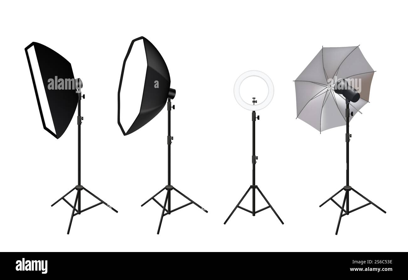 Realistic spotlights. Photo video accessories for studio softboxes ...