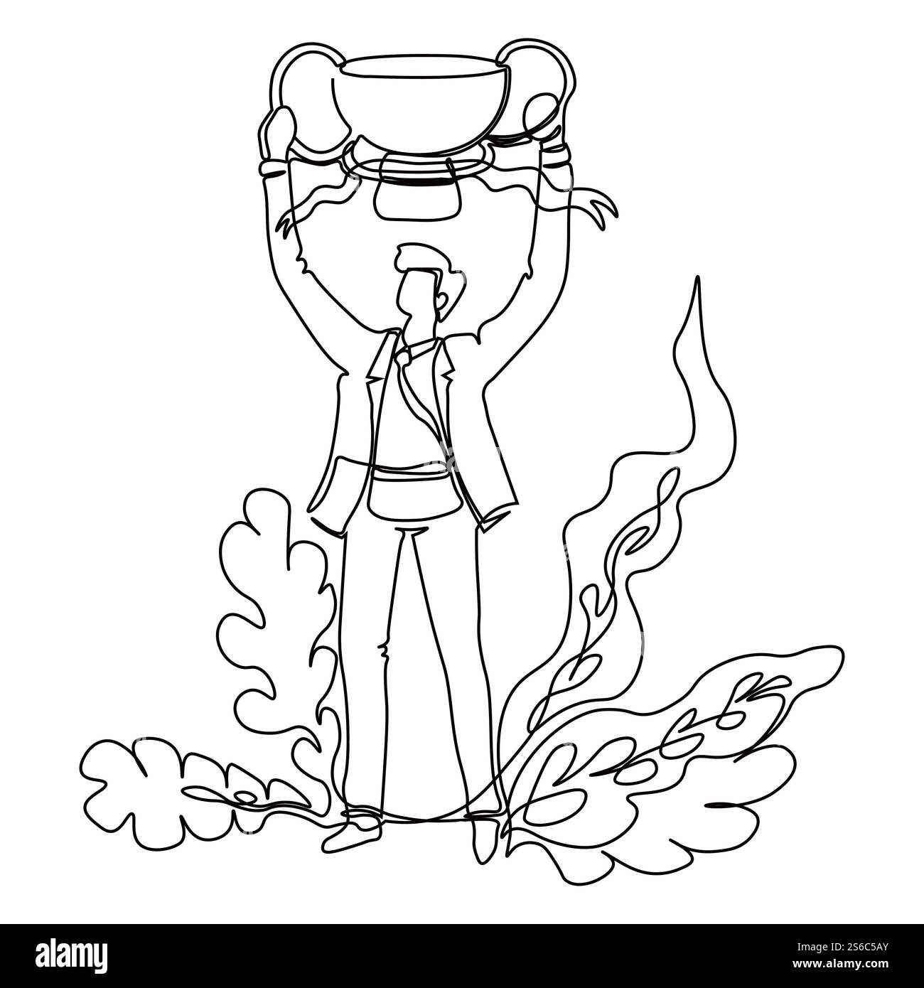 Businessman with trophy cup and ribbon, business success isolated ...