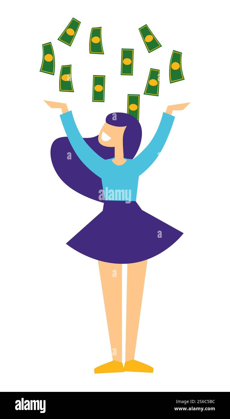 Money falling down and girl catching dollar bills hi-res stock ...