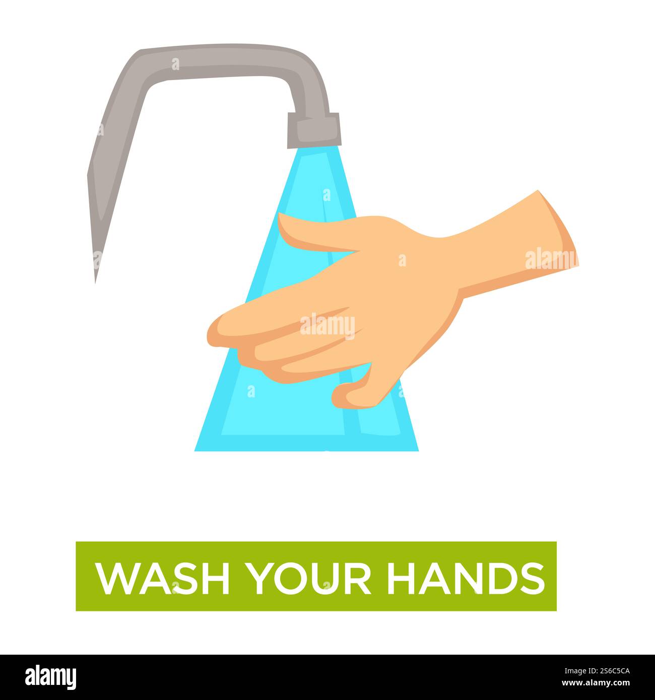 Hygiene and cleanliness, hands washing, water current, sink tap vector ...