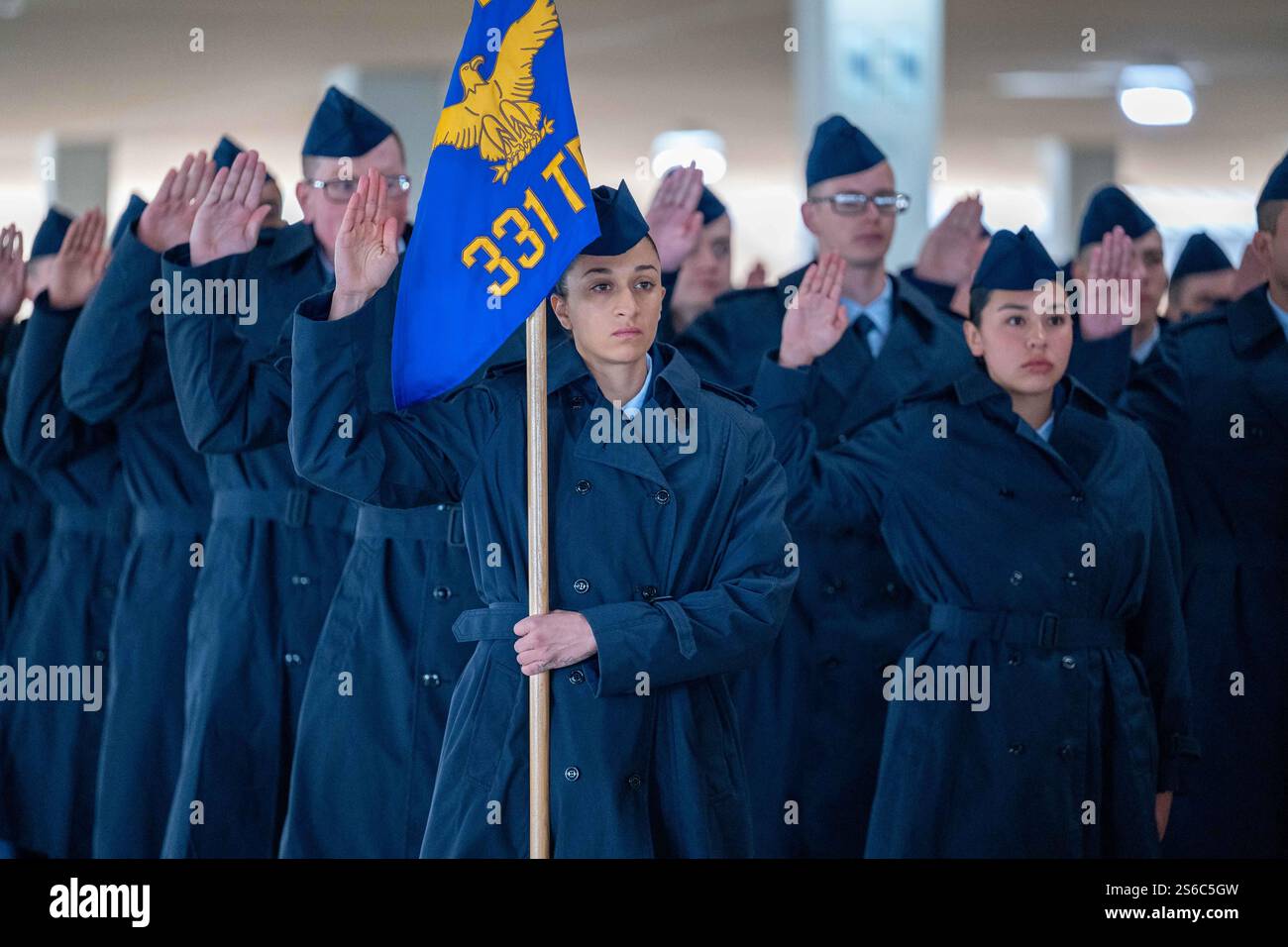 San Antonio, Texas, USA. 9th Jan, 2025. Airman ANITA ALVAREZ raises her ...