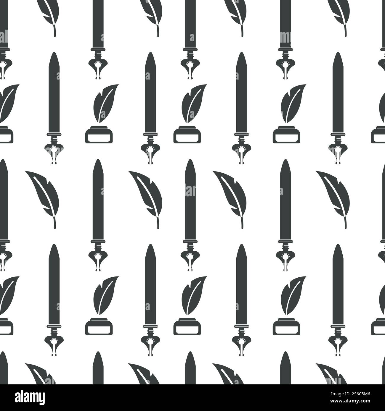 Feather and pen, writer tool seamless pattern vector. Copywriting and ...