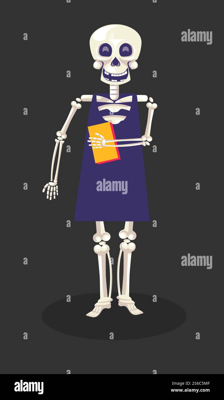 Skeleton in dress holding book, Day Of dead, Mexican holiday symbol ...