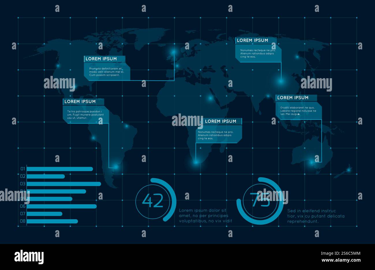 Abstract blue infographic world map vector illustration. World map ...
