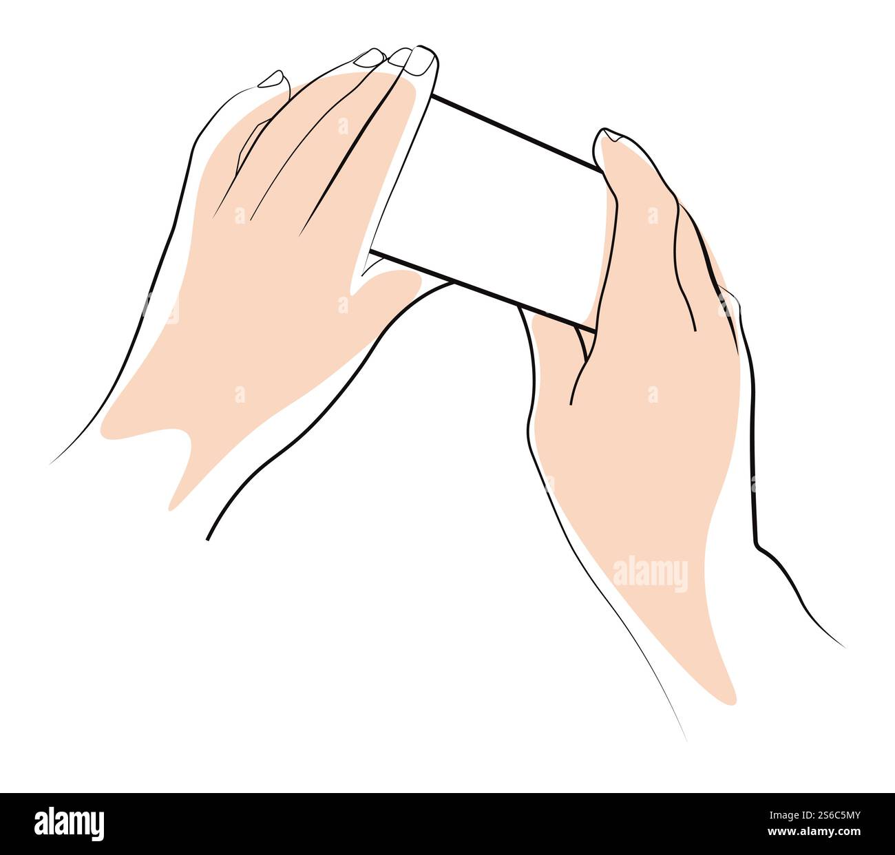 Palms position, hands holding object mockup or paper piece squeezing ...