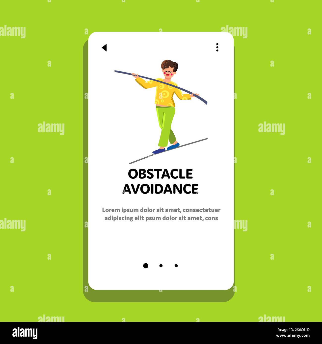 Obstacle Avoidance And Trouble Businessman Vector. Young Man Tightrope ...