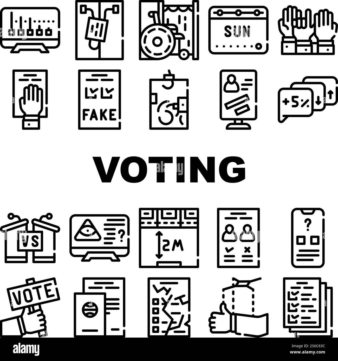 Voting And Elections Collection Icons Set Vector. Oath On Constitution ...