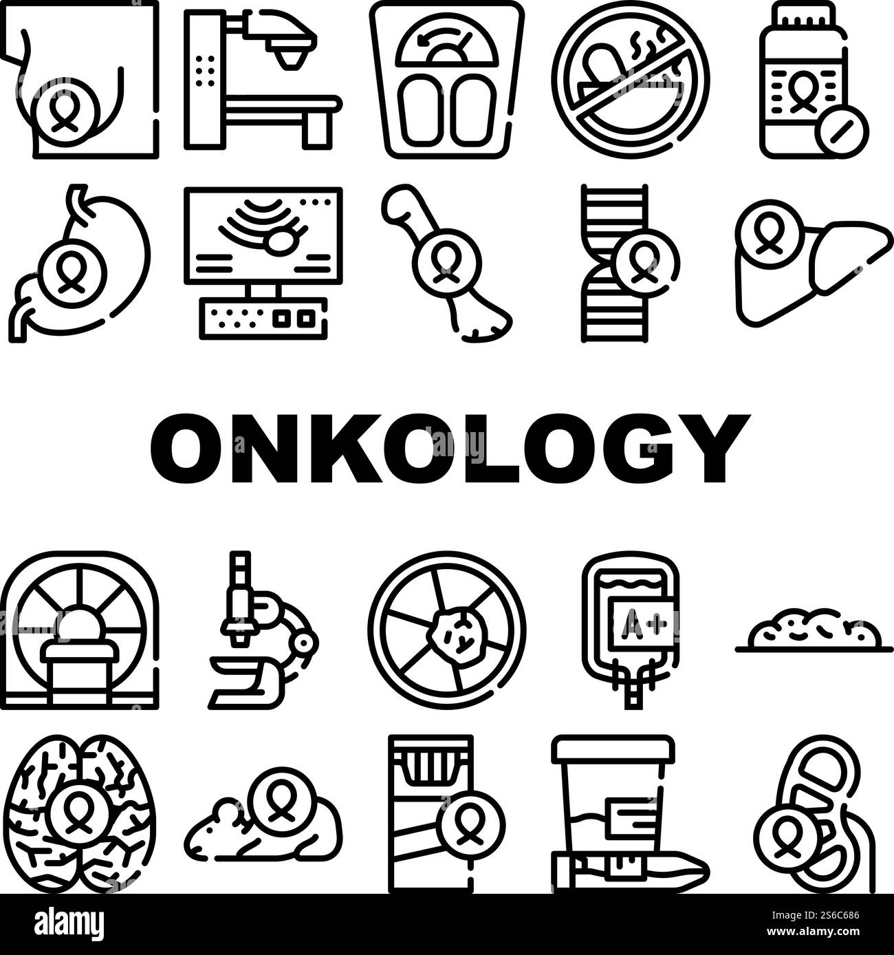 Oncology Examination Collection Icons Set Vector. Oncology Radiation ...