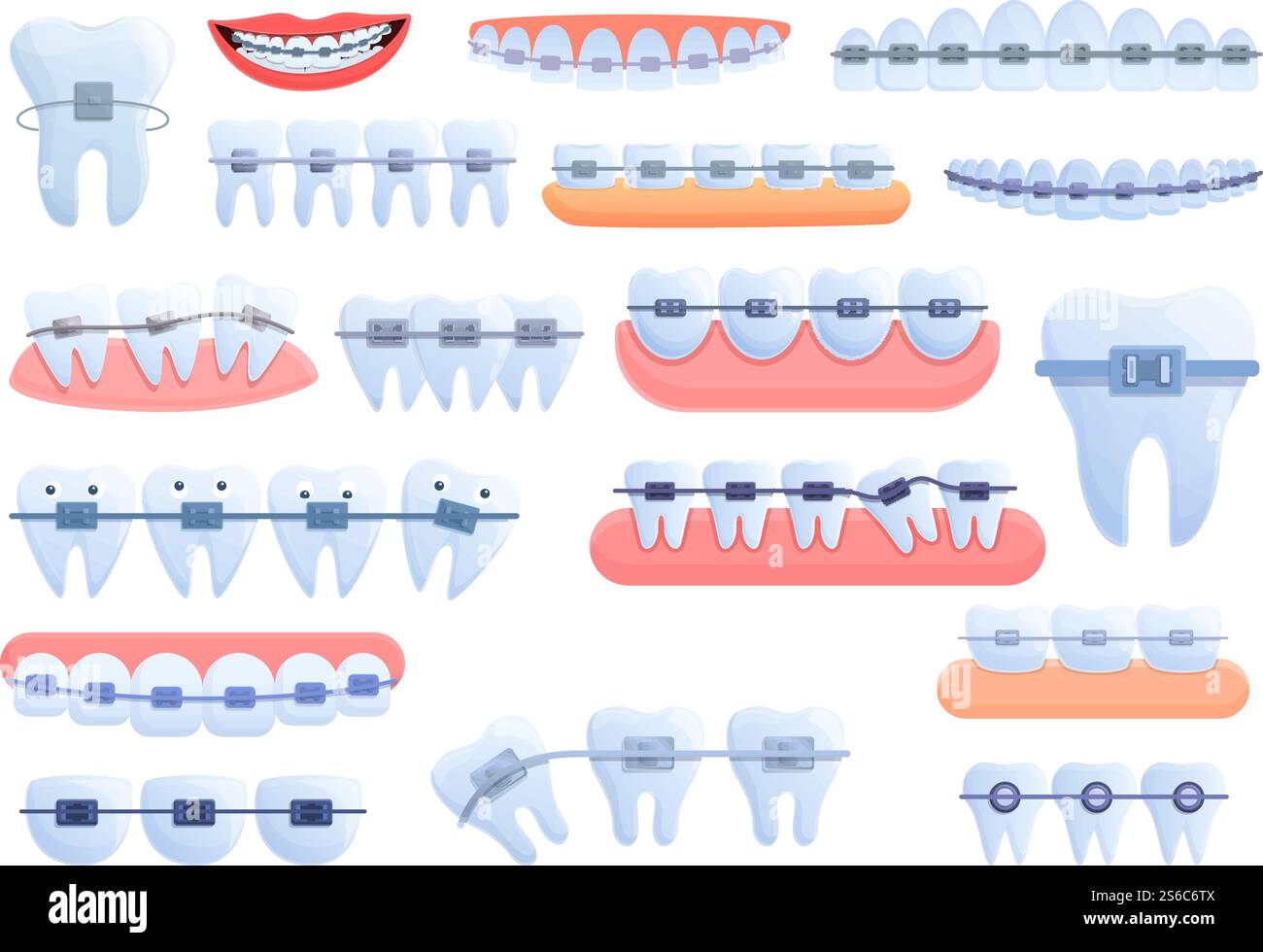 Tooth braces icons set. Cartoon set of tooth braces vector icons for ...
