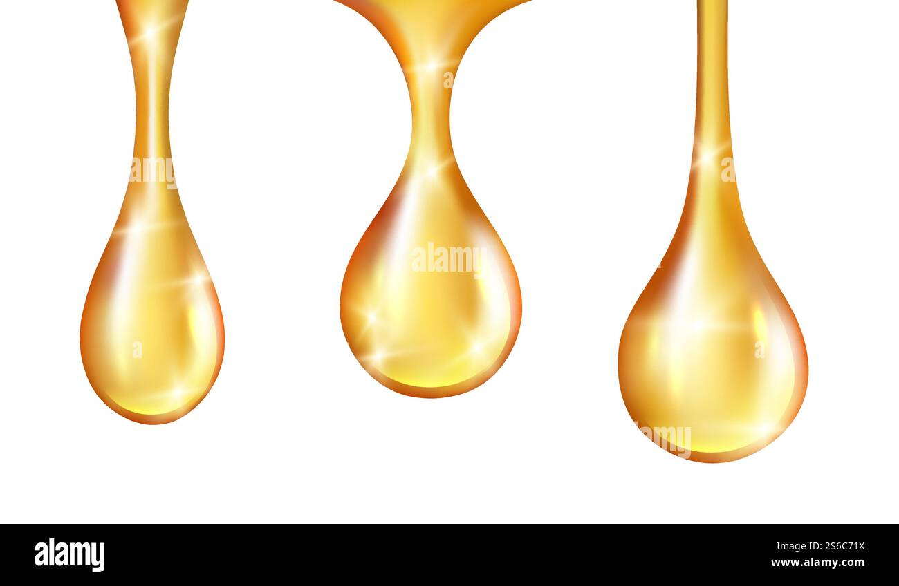 Liquid oil drops. Vector gold oil essence shine droplets isolated on ...