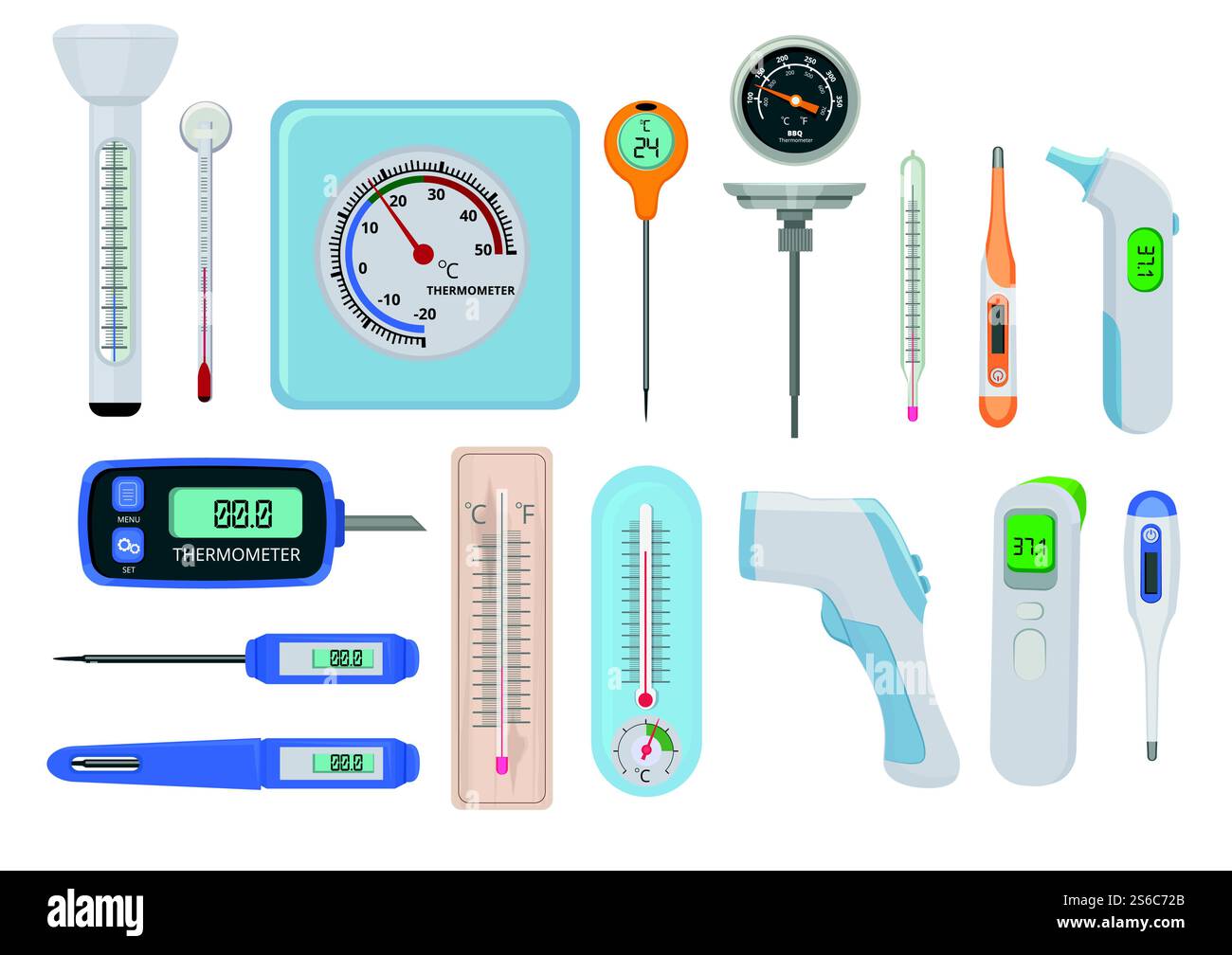 Thermometers. Hospital medical temperature measure high and low various ...