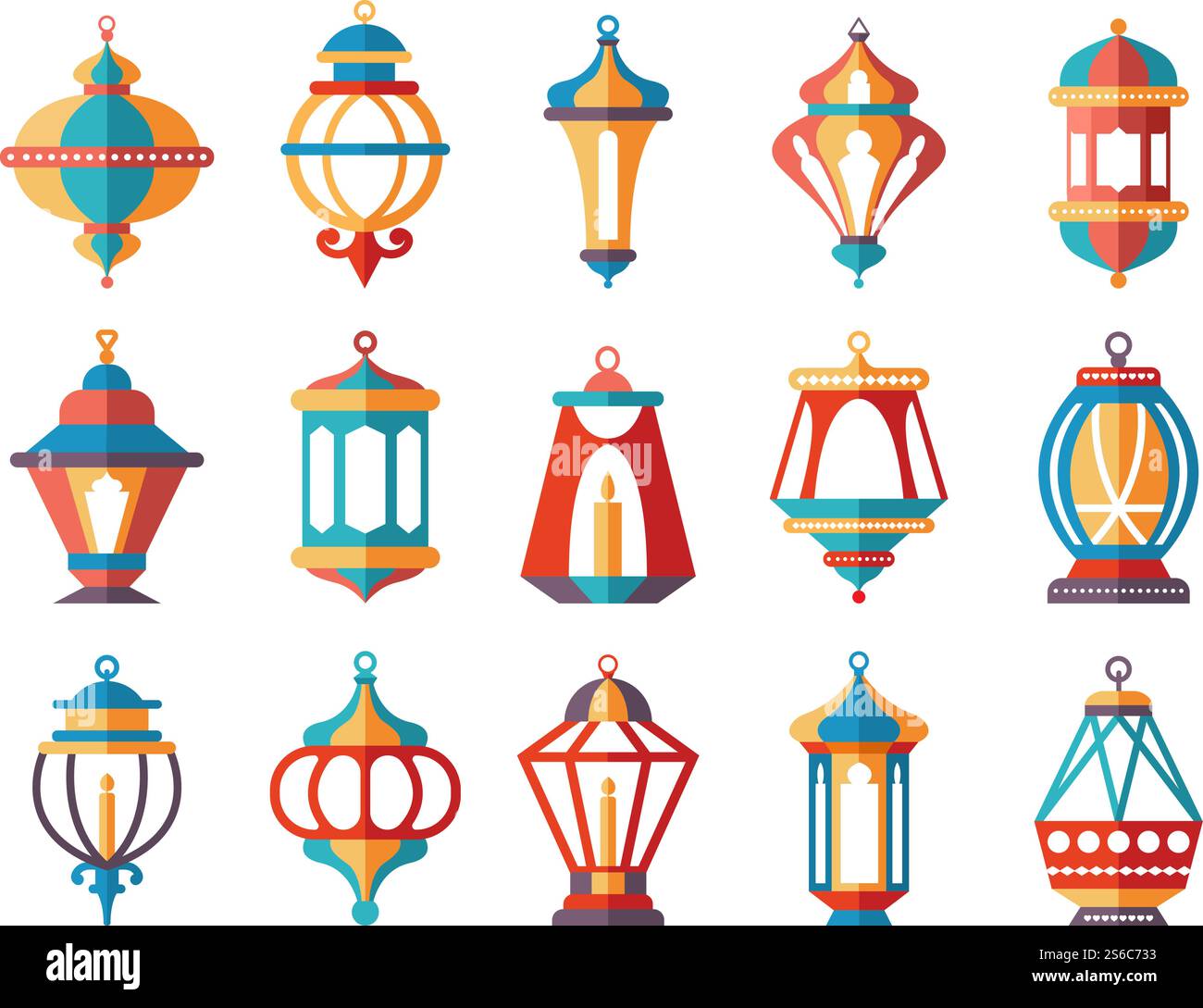 Islamic lanterns. Colored ramadan lamp muslim vector symbols collection ...