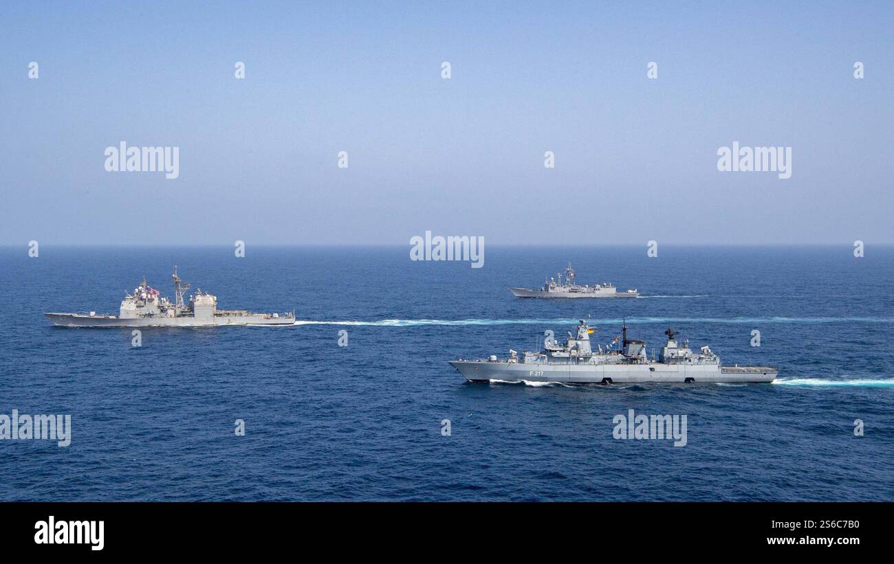 German frigate Bayern (F 217), USS Shiloh (CG-67) and Pakistani frigate ...
