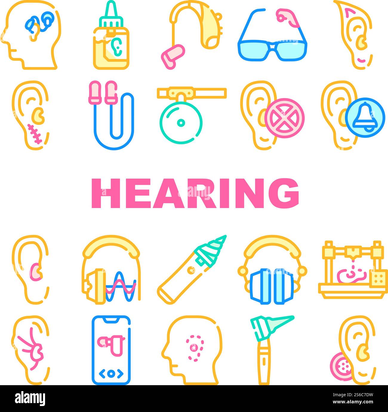 Hearing Equipment Collection Icons Set Vector. Cochlear Implant And ...