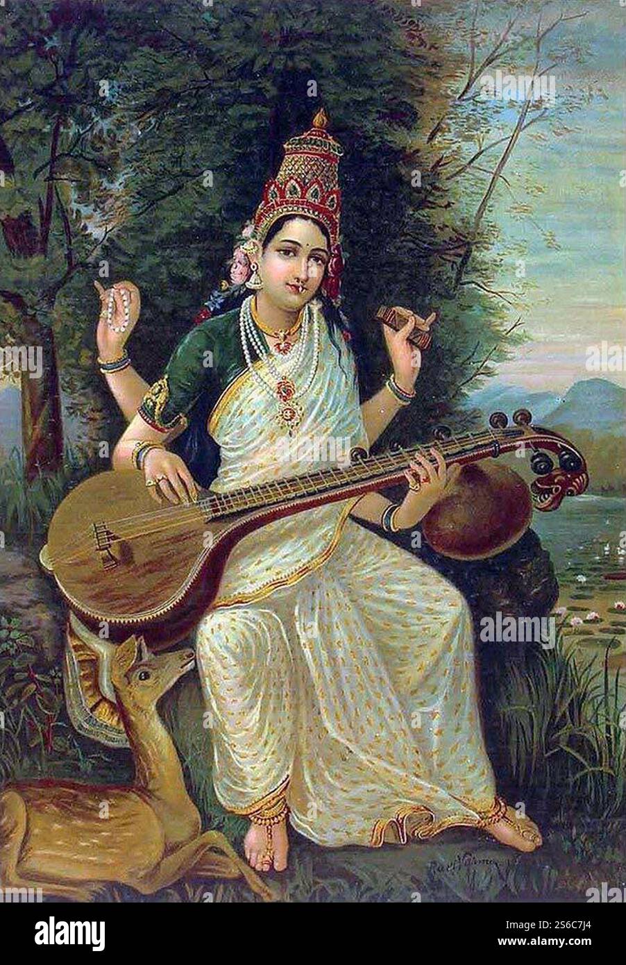 Goddess Saraswati - Raja Ravi Varma Stock Photo - Alamy