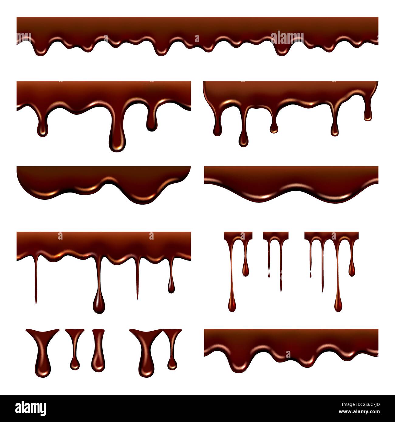 Chocolate dripped. Sweet flowing liquid food with splashes and drops ...