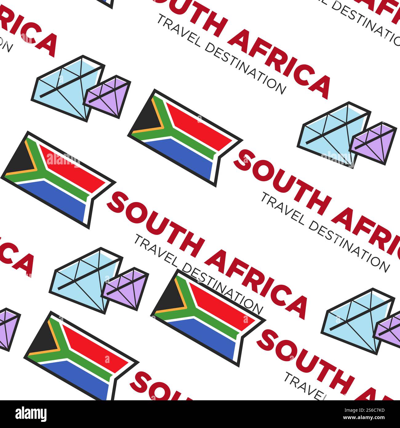 National flag and crystals South Africa travel destination seamless ...