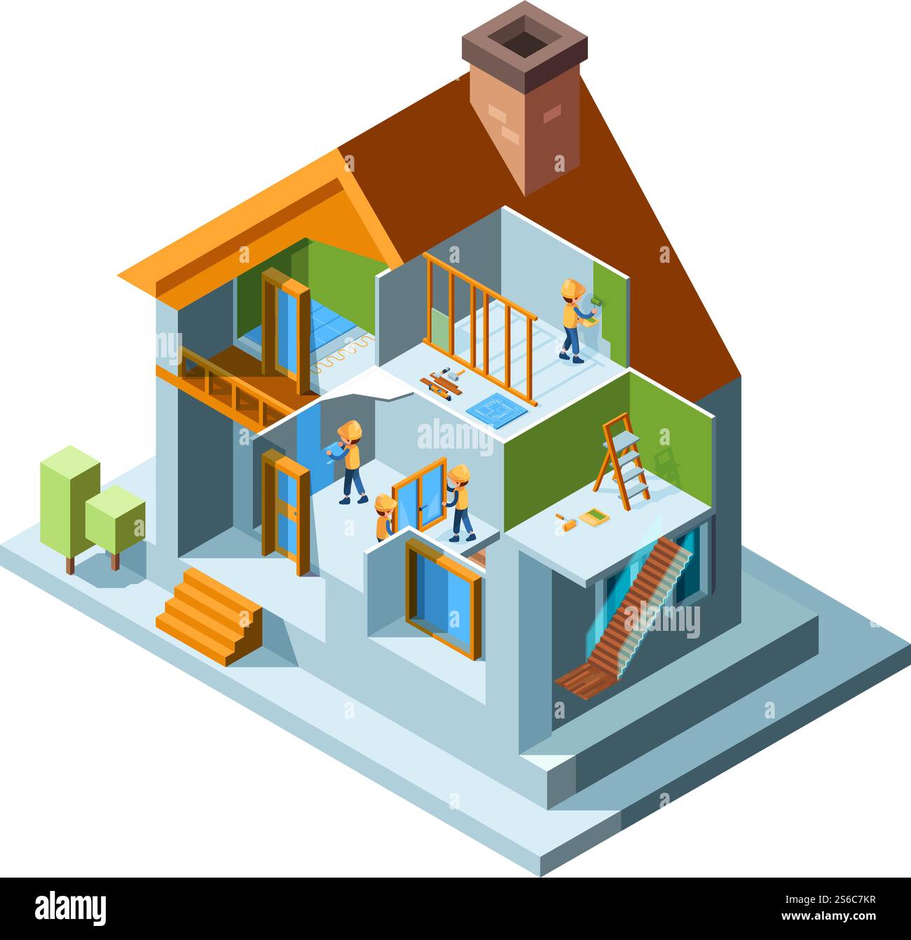 House renovation. Repair rooms walls floor in residential buildings ...