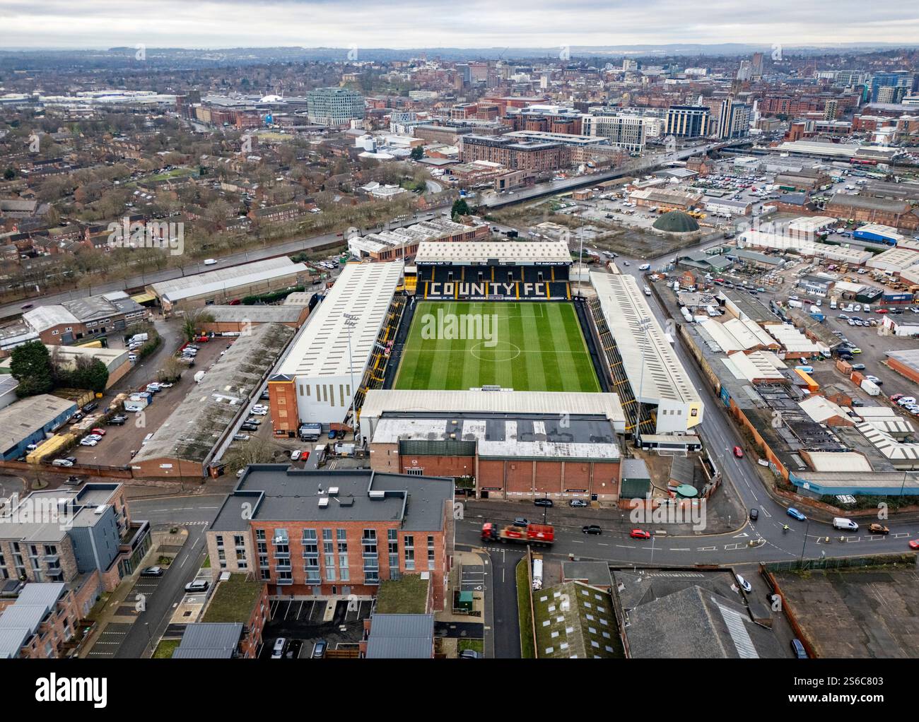 Nottingham, UK. 14th Jan, 2025. Aerial sky view above Meadow Lane ...