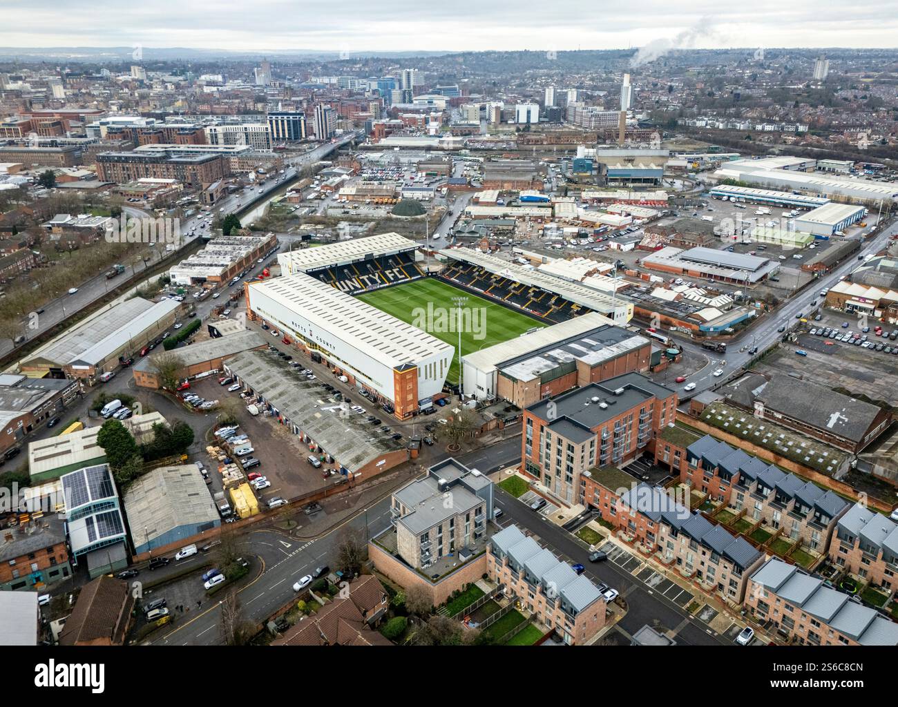 Nottingham, UK. 14th Jan, 2025. Aerial sky view above Meadow Lane ...