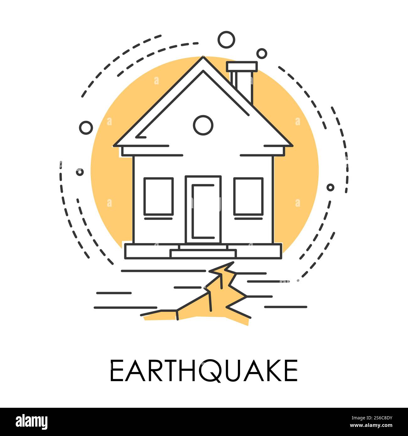 House and ground destruction, earthquake, natural disaster isolated ...