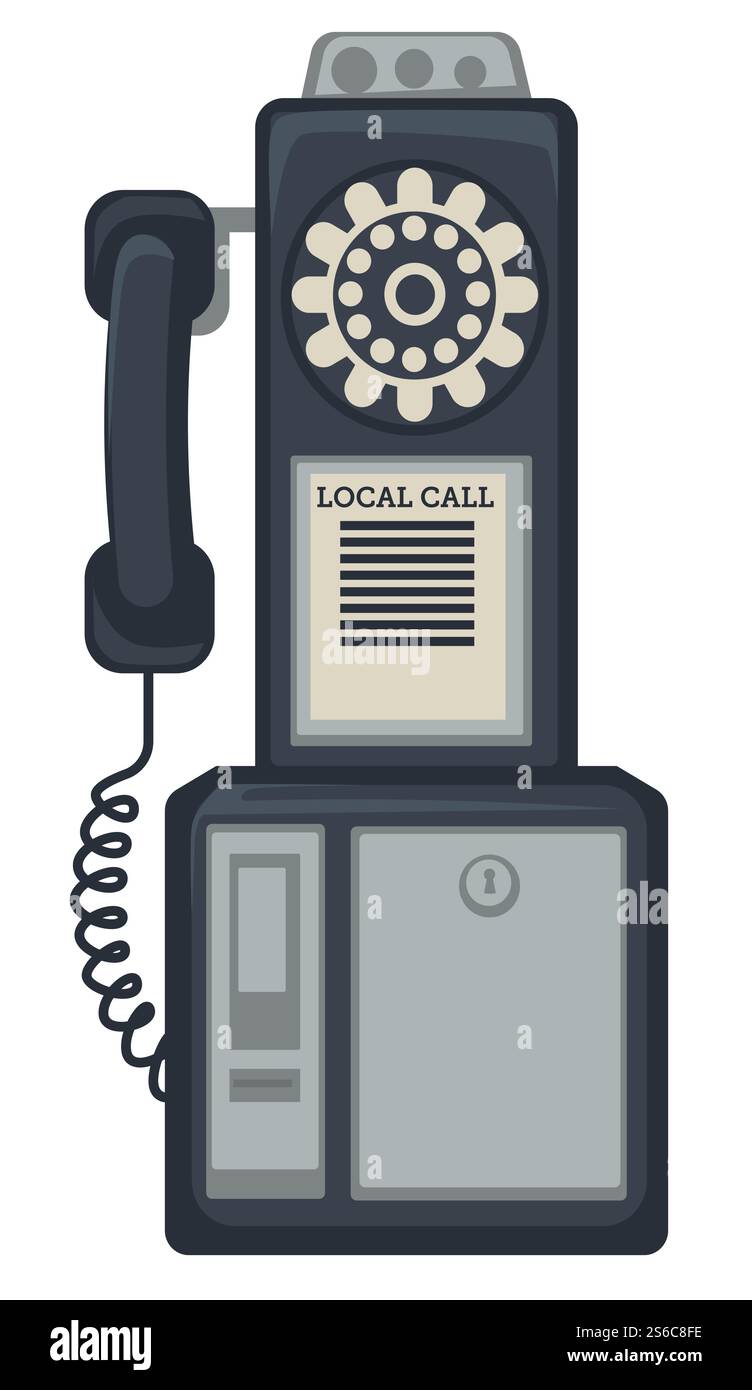 Telephone apparatus, 50s retro street device isolated object vector. Vintage phone with rotating ...