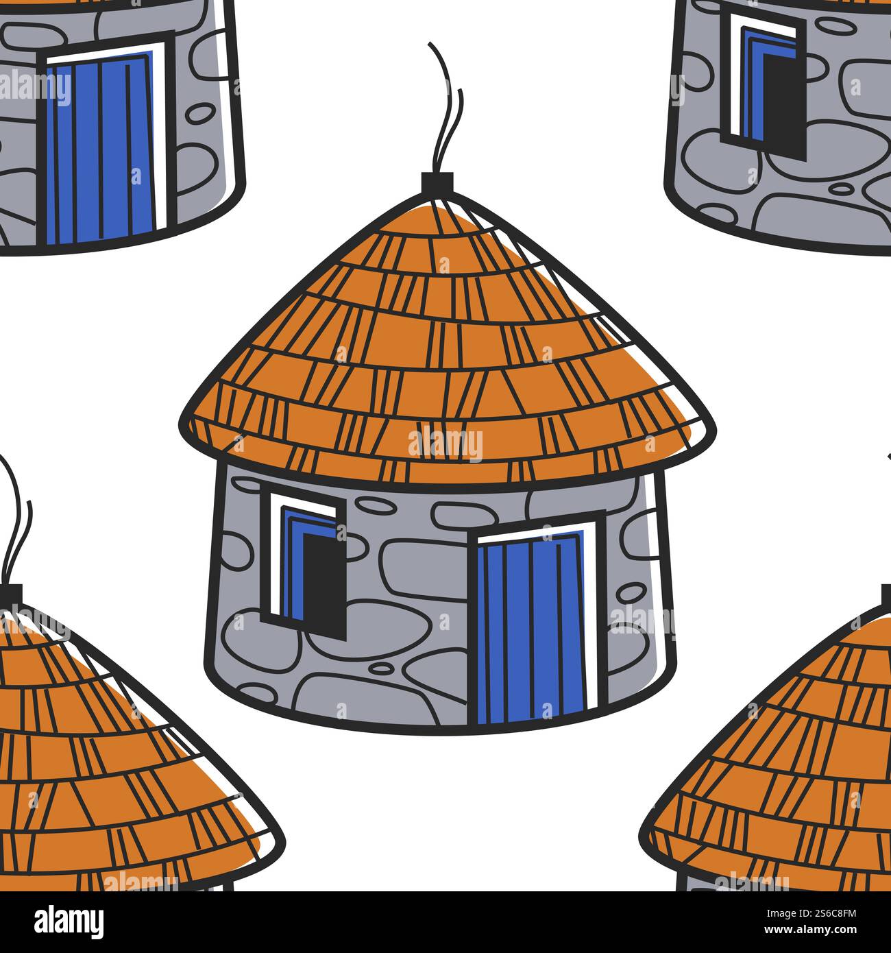 Traditional house or hut South Africa symbol seamless pattern vector ...