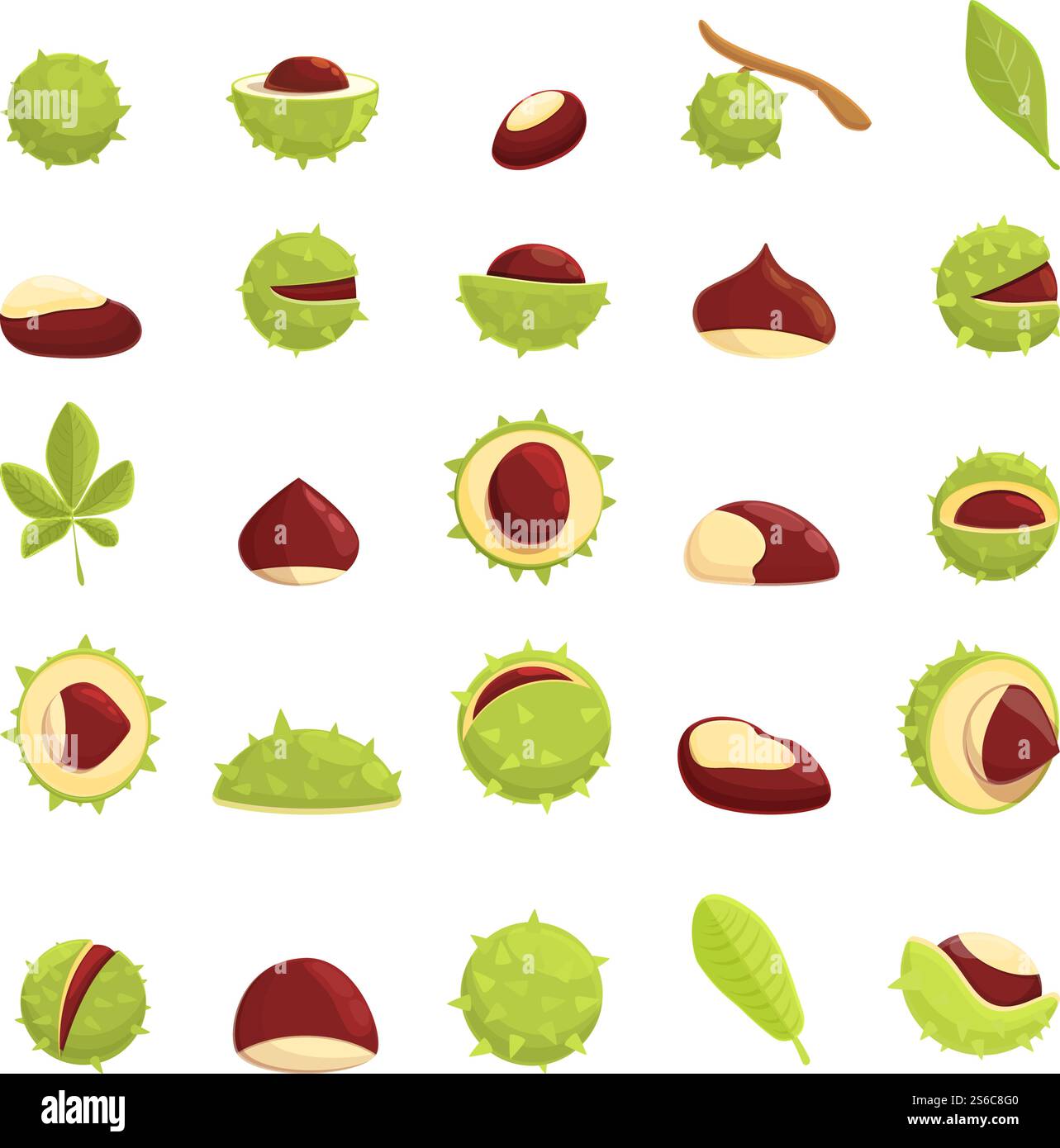 Chestnut icons set. Cartoon set of chestnut vector icons for web design ...