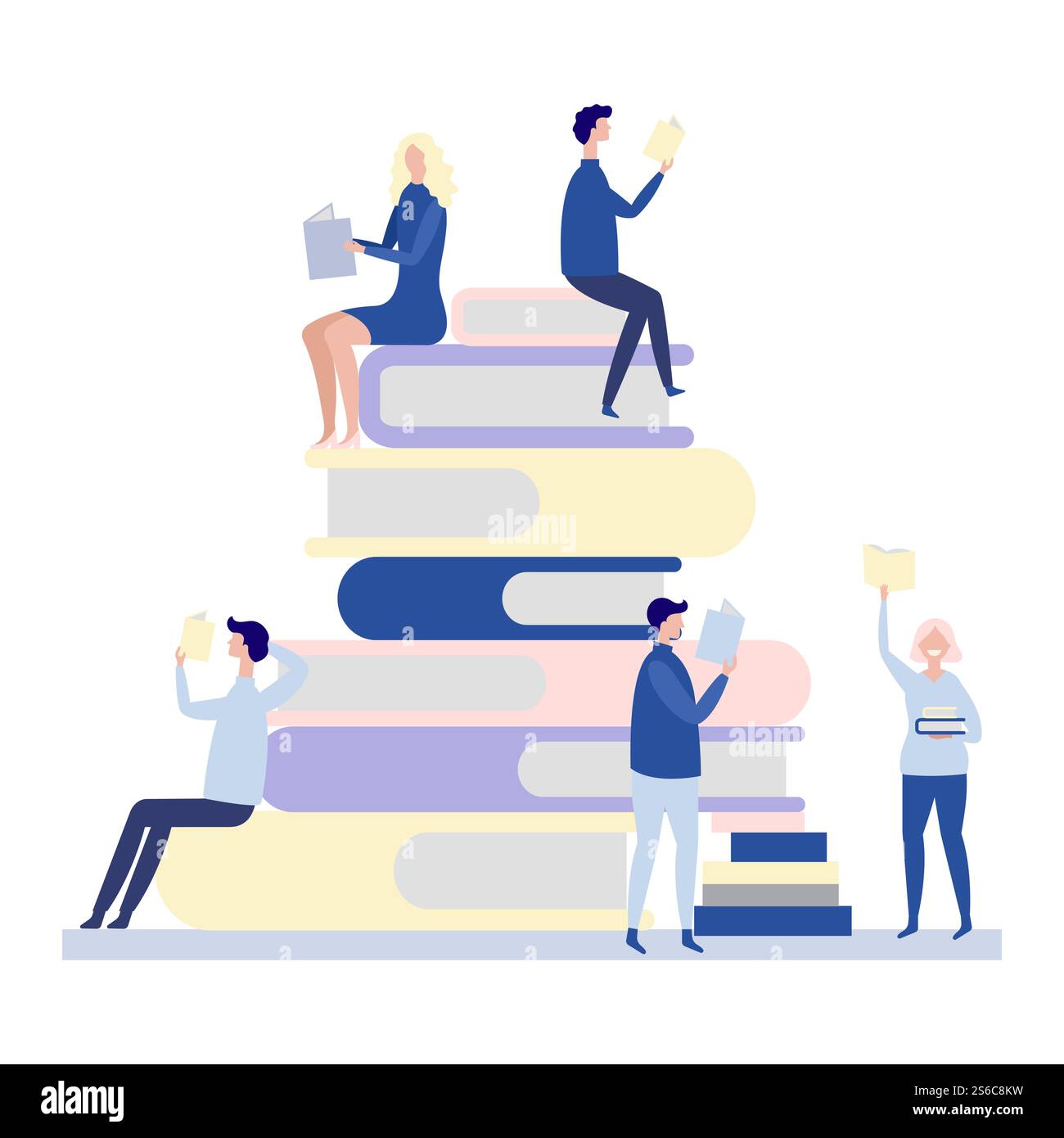 People reading paper books vector illustration isolated on white ...