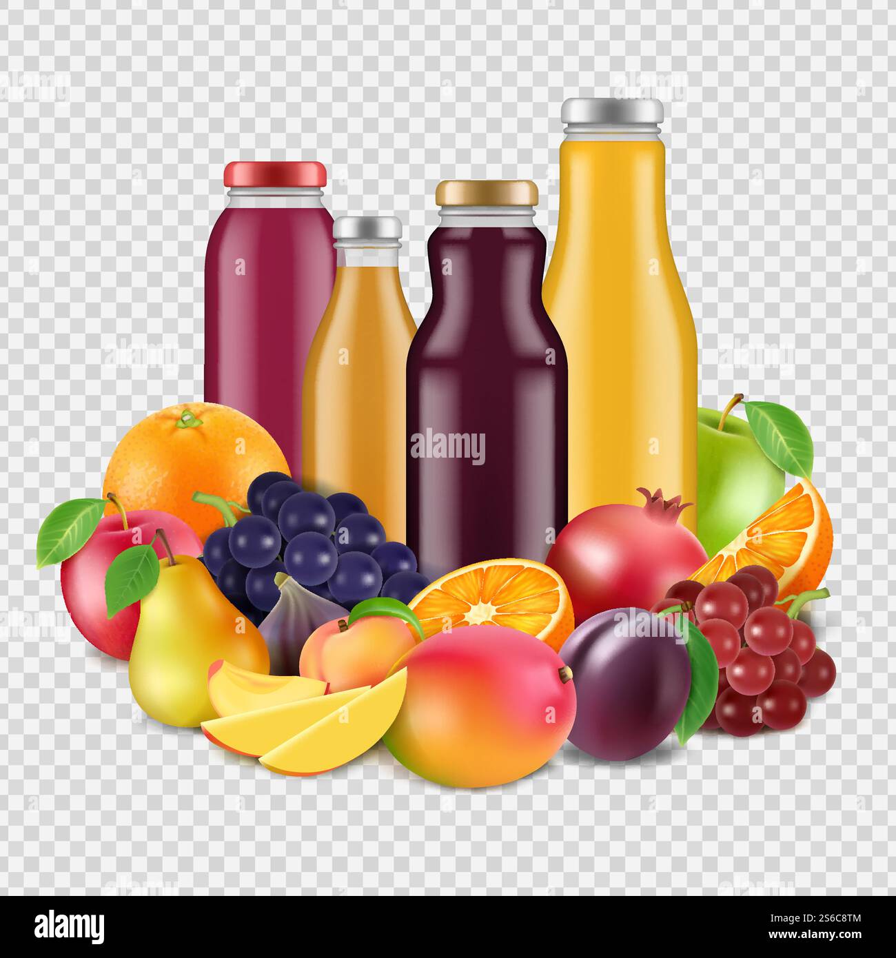 Realistic fruits and juices vector isolated on transparent background ...