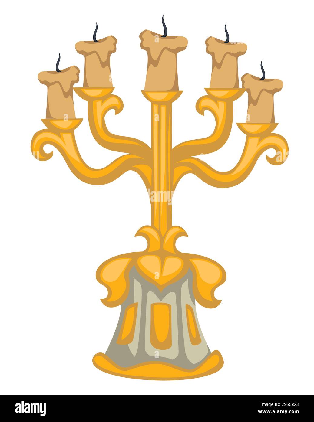 Candlestick with candles, Baroque epoch style interior decor isolated ...