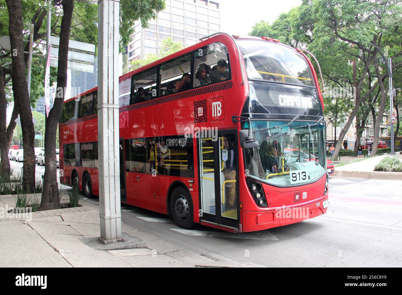 Mexico City, Mexico - Aug 23 2023: The Metrobus is a red double-decker ...