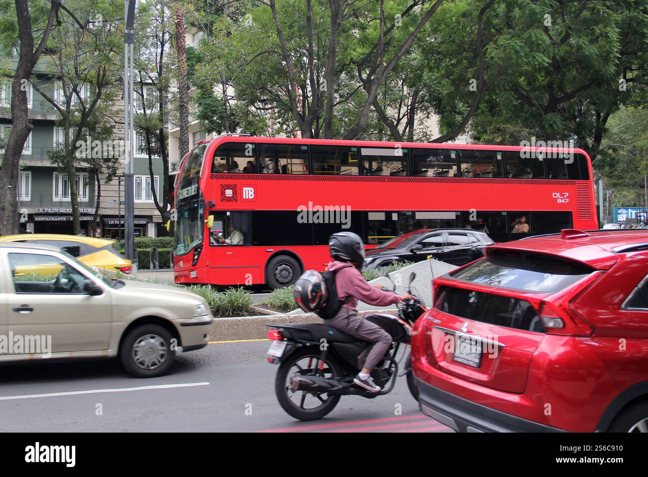 Mexico City, Mexico - Aug 23 2023: The Metrobus is a red double-decker ...