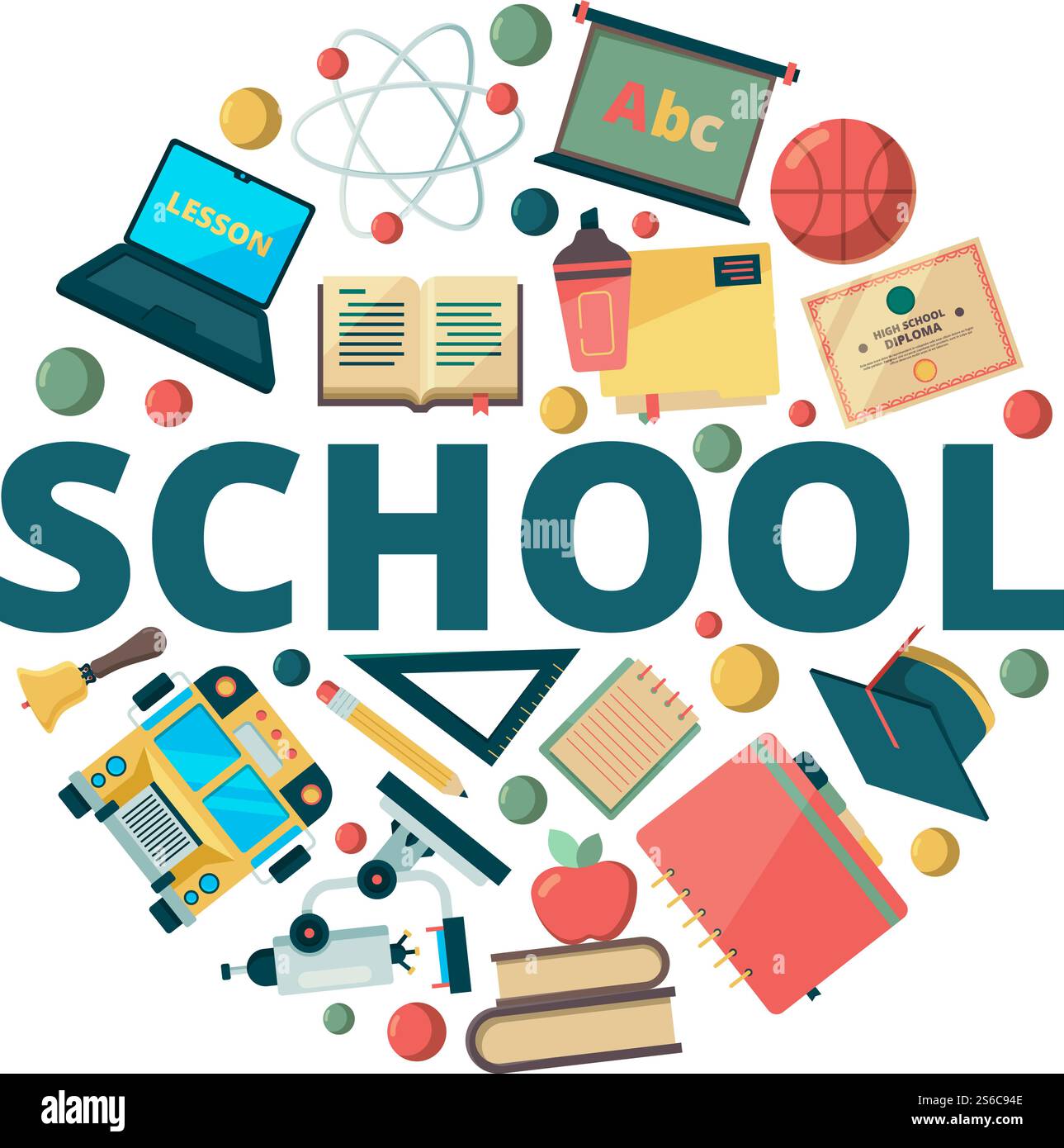 Education background. Learning school symbols in circle shape ...