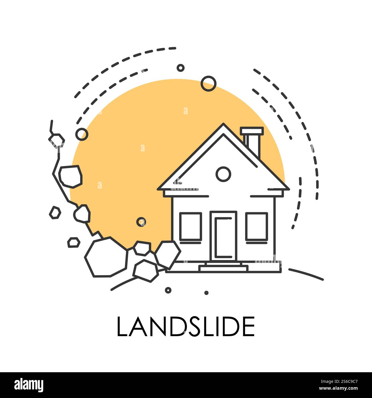 Landslide isolated icon, stones fall from rock on house, natural ...