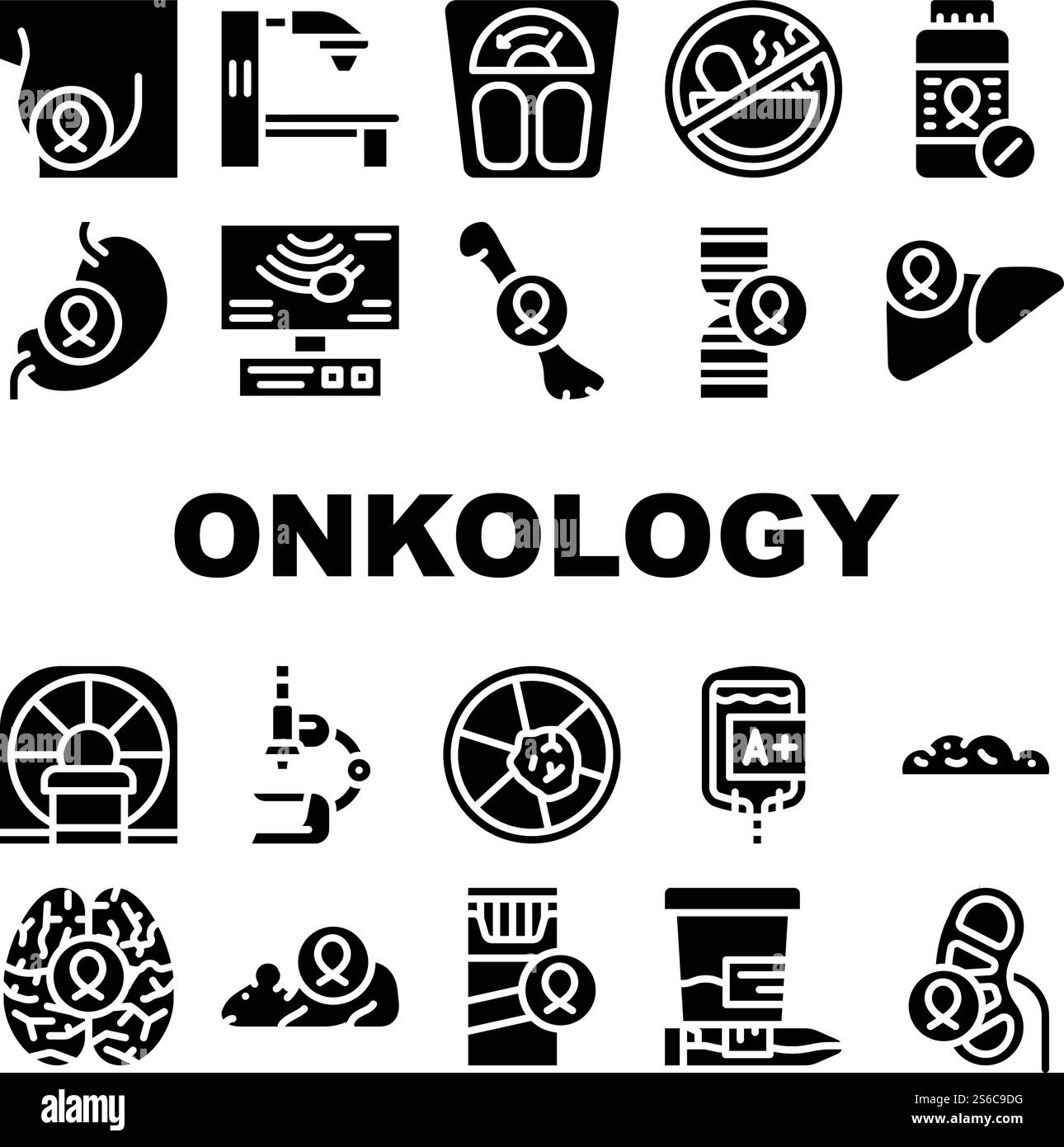 Oncology Examination Collection Icons Set Vector. Oncology Radiation ...