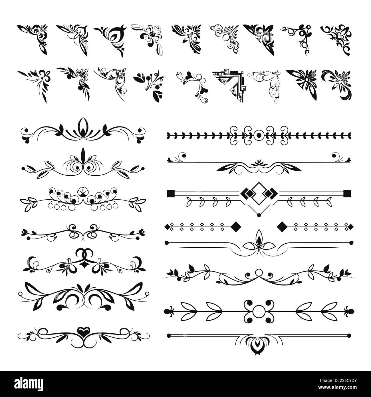Floral pattern elements, frame angles and dividers, leaves and swirls ...