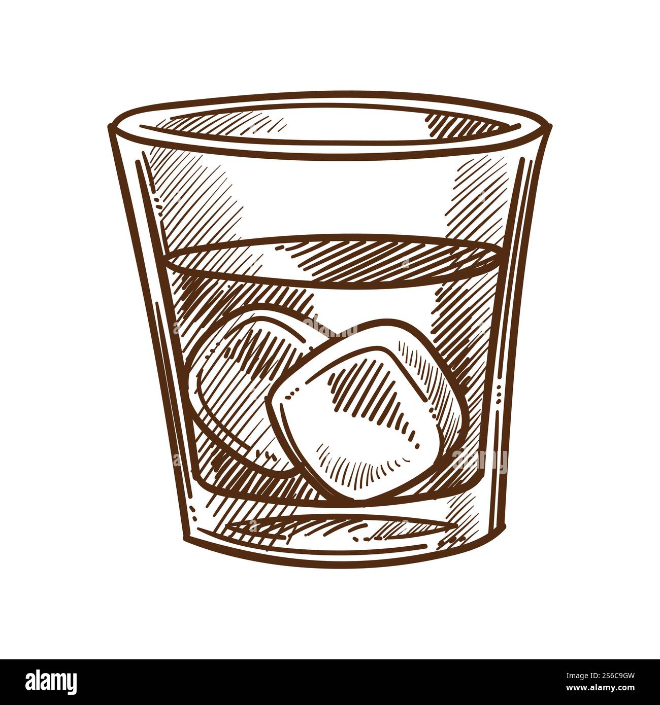 Scottish drink, whiskey, cola and ice cubes isolated sketch vector ...