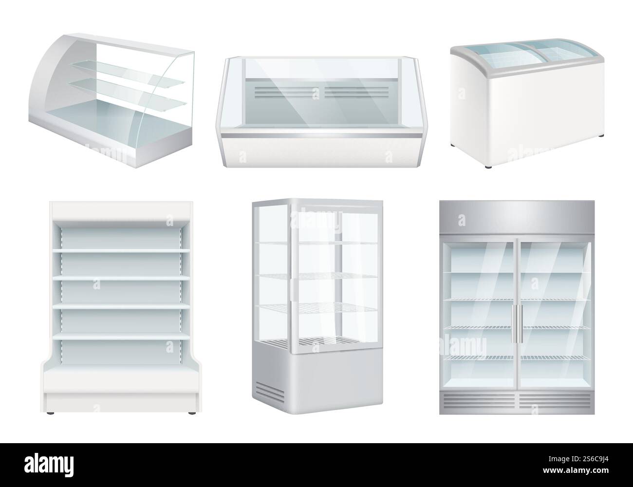 Refrigerator empty. Supermarket retail equipment vector realistic ...