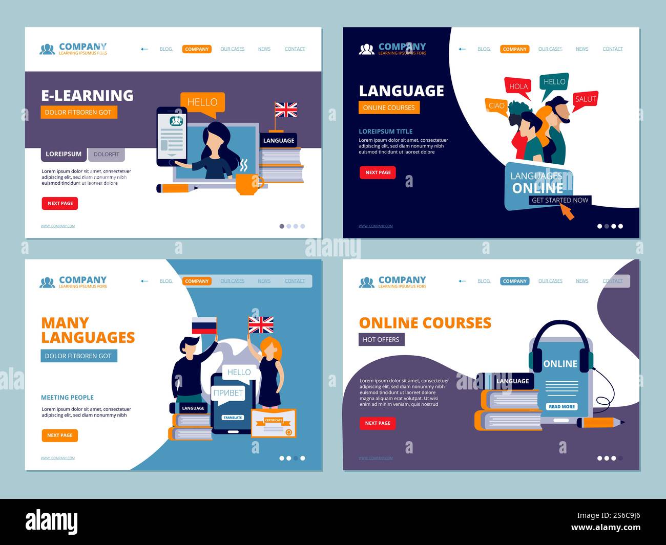 Education landing. Web trainings language courses tutorials wireframe ...
