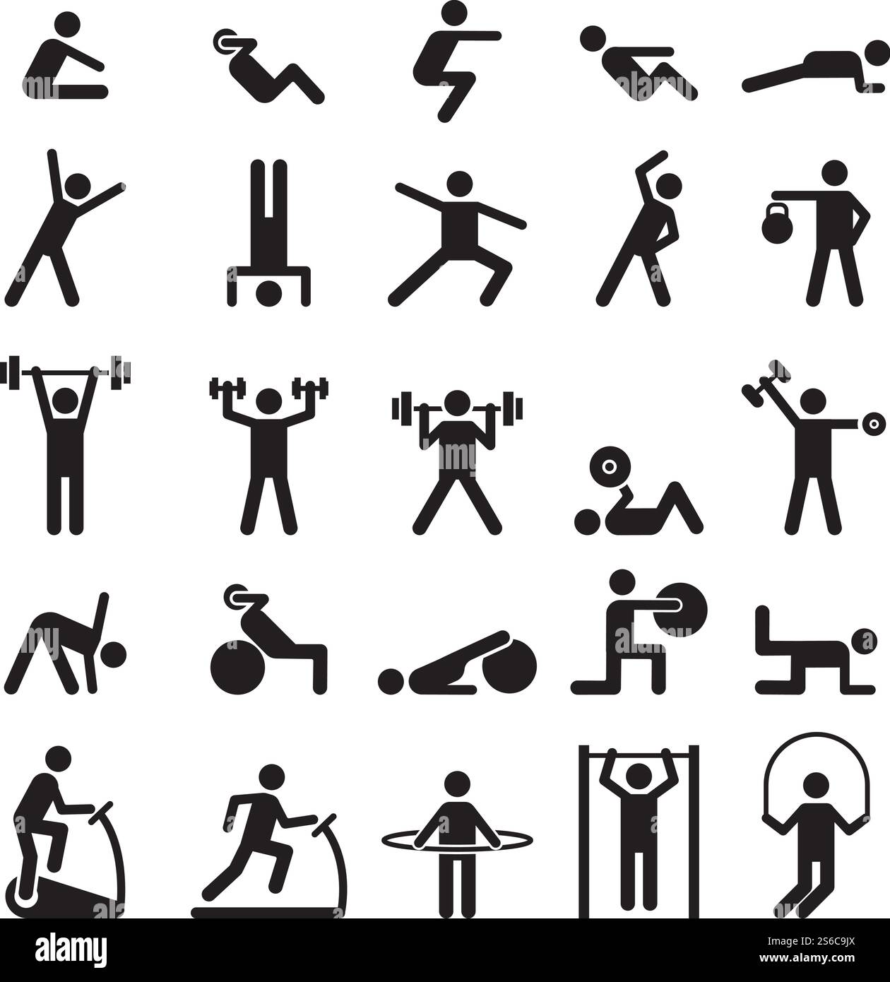 Fitness pictogram. Characters doing exercises sport figures vector ...